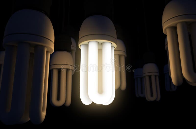Single Light Bulb Illuminated in Collection Stock Illustration ...