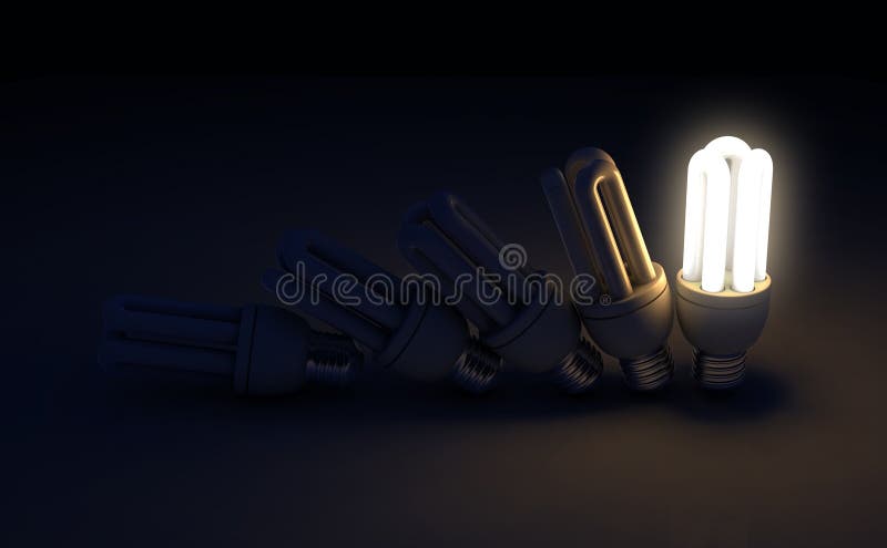 Single Light Bulb Illuminated in Row Stock Image - Image of illuminated ...