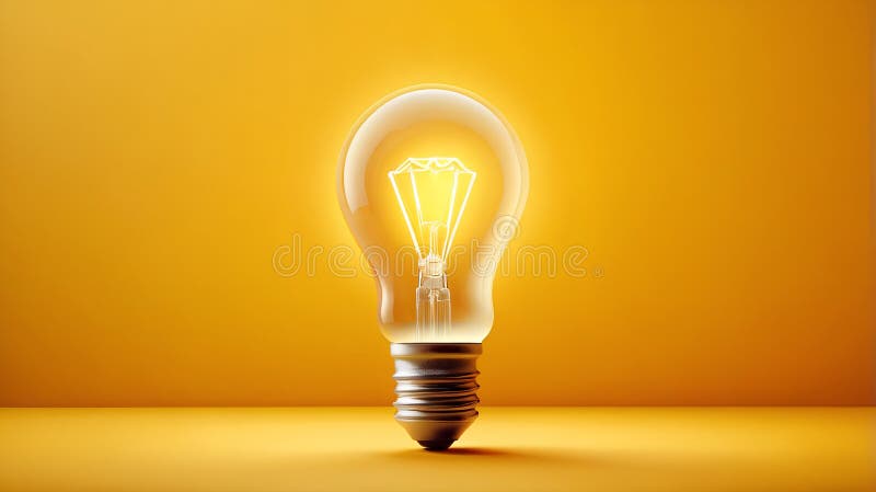 Single Light Bulb Radiating Bright Light Against a Vivid Yellow ...