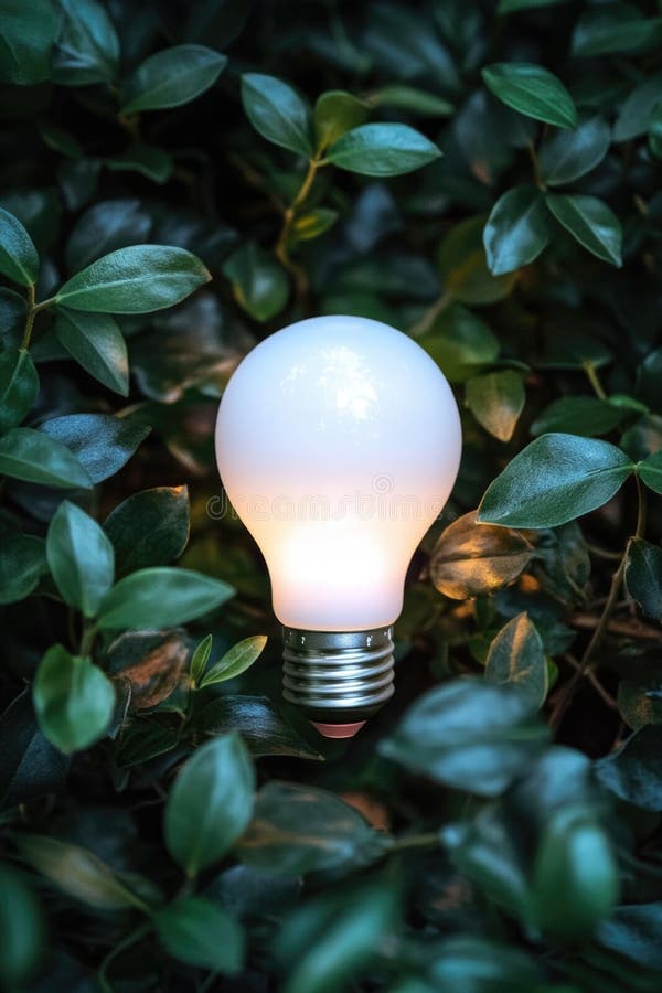 A Single Light Bulb Sits Atop a Lush Green Bush, Simple yet Striking ...