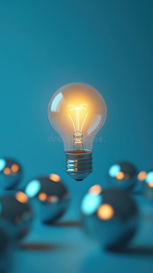 A Single Light Bulb Surrounded by a Collection of Shiny Metal Balls ...