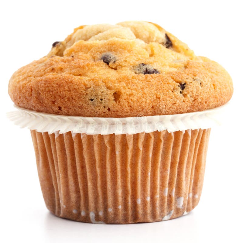Single Light Chocolate Chip Muffin in Wax Liner on White Stock Photo ...
