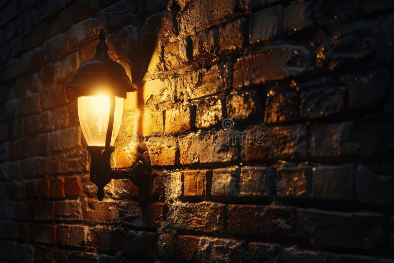 A Single Light Shining on a Brick Wall Stock Photo - Image of urban ...