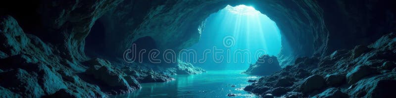 Single Light Source Illuminates Mysterious Underwater Cave, Stone ...