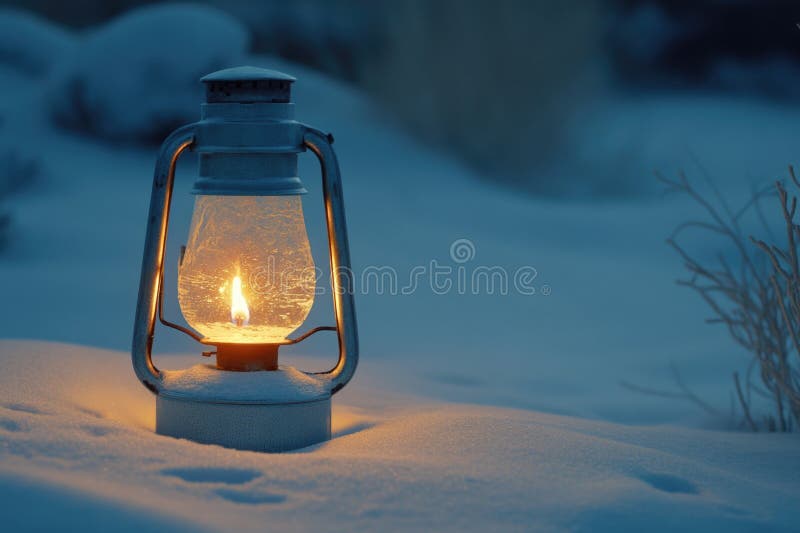 A Single Light Source Shining in the Snowy Environment Stock Photo ...