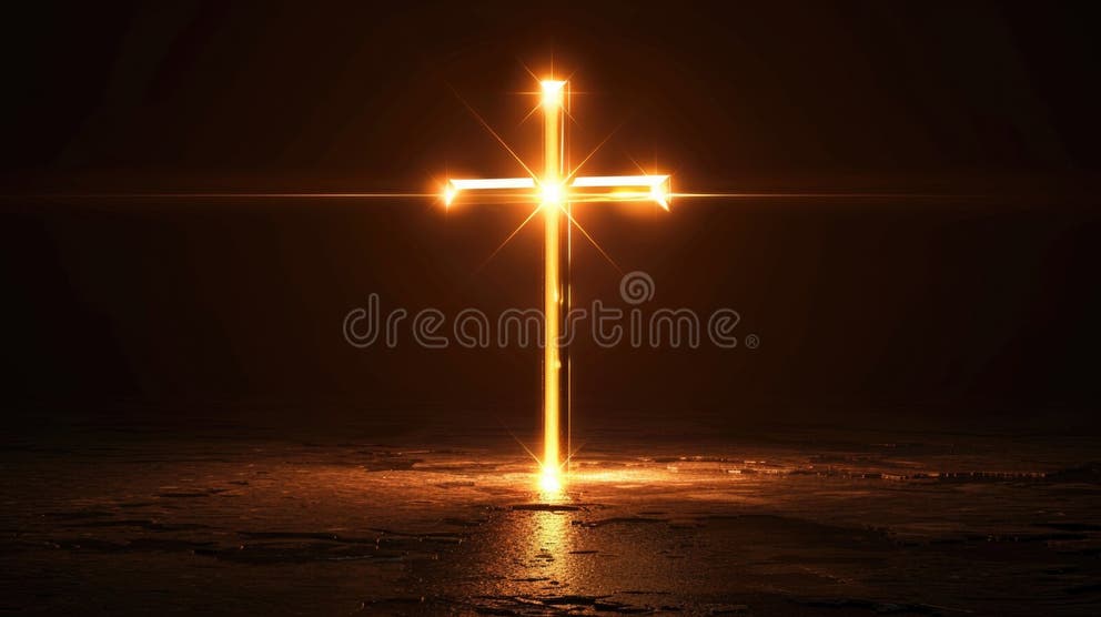 A Single Lighted Cross in the Darkness, Great for Nighttime Scenes or ...