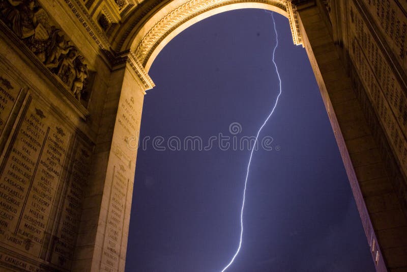 Lightning Strikes through the Arch at the Arc De Triomphe, Paris ...
