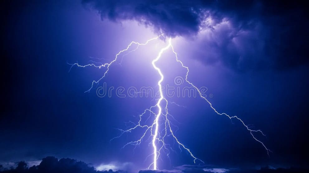 A Single Lightning Bolt Strikes through a Dark Sky Stock Illustration ...