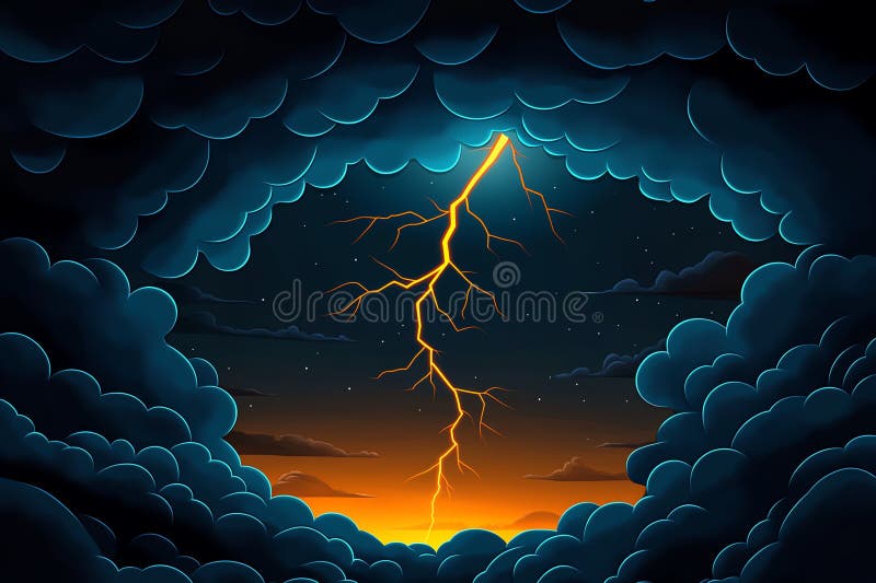 A Single Lightning Bolt Strikes through Dark Storm Clouds, Illuminating ...