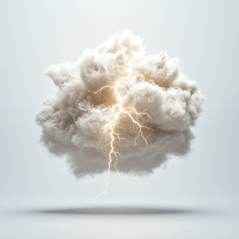A Single Lightning Bolt Strikes a Fluffy White Cloud Stock Illustration ...