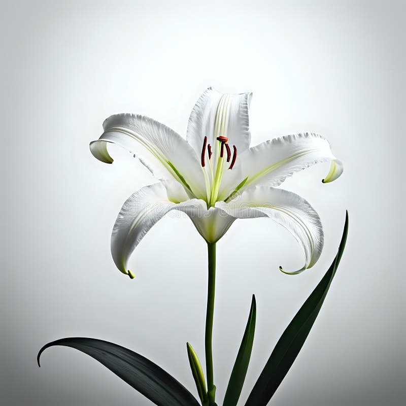 A Single Lily with Wide White Petals Isolated on a Plain Background ...