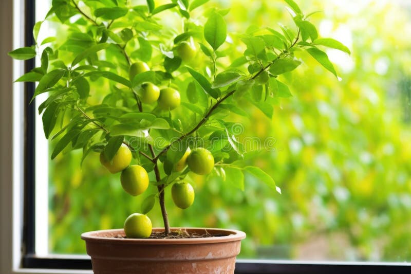 A Single Lime Tree in a Pot with Ripe Limes Stock Illustration ...