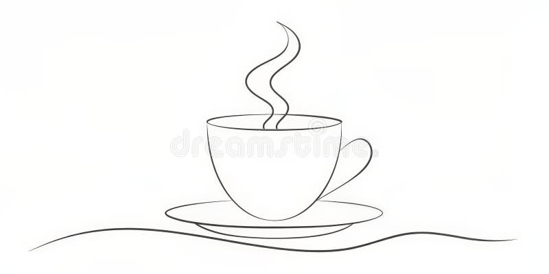 Single Line Art of a Cup of Coffee with Steam, White Background, Black ...