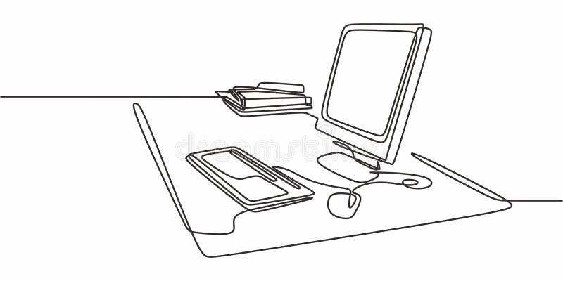 Single Line Art Office Desk Computer. Business Concept Workplace Setup ...
