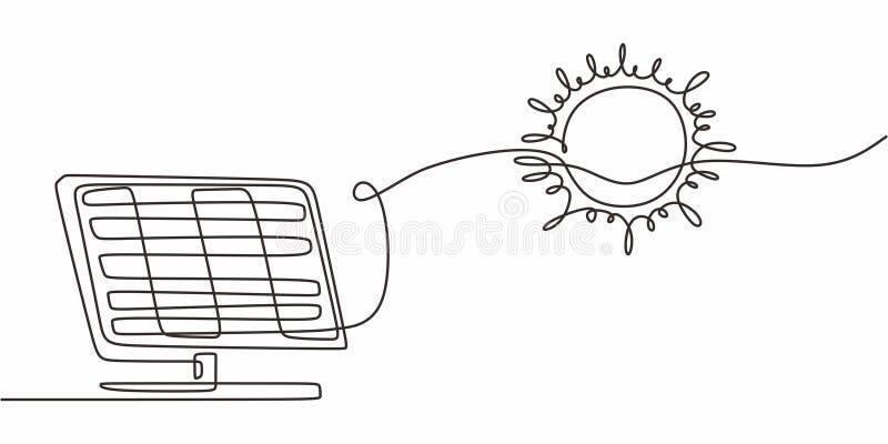 Single Line Art Sun Solar Panels. Clean Energy Environmental Symbol ...