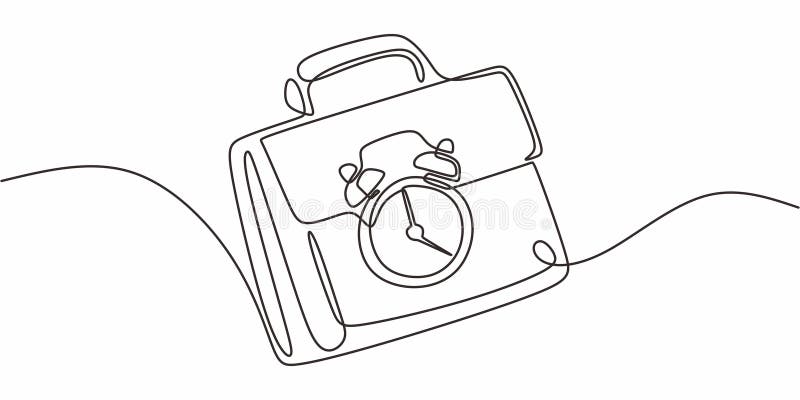 Single Line Art Work Bag Timepiece. Business Time Management Efficiency ...