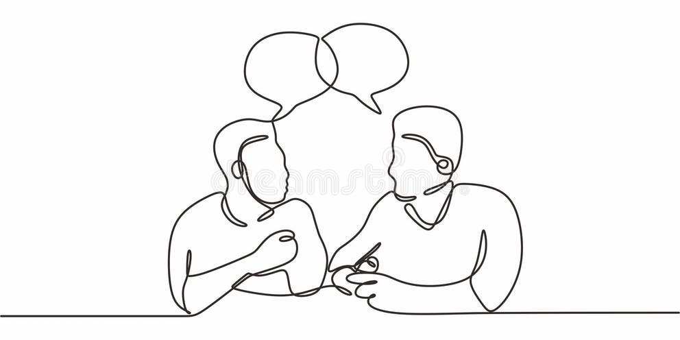 Single Line Art Workplace Dialogue Two Figures Linked Speech Bubbles. Teamwork Minimalist Vector ...