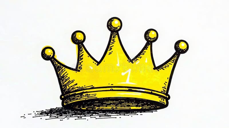 Single Line Black and Yellow Crayon Doodle of Kids Crown Stock Photo ...