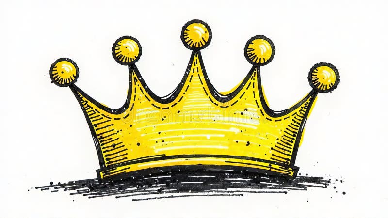 Single Line Black and Yellow Crayon Doodle of Kids Crown Stock Photo ...