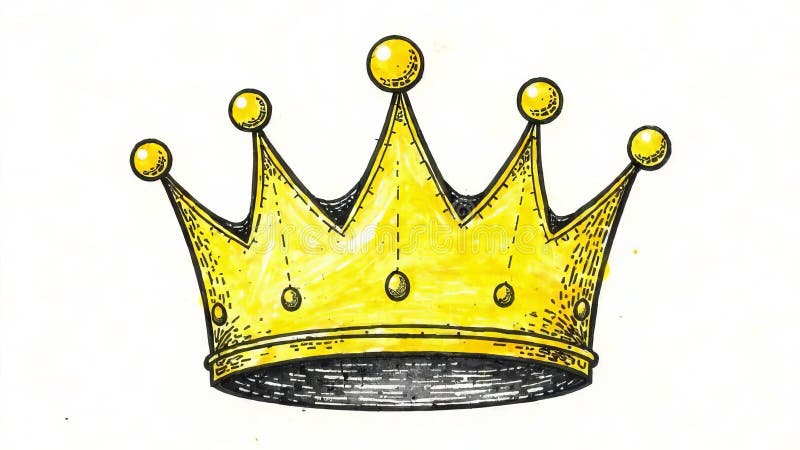 Single Line Black and Yellow Crayon Doodle of Kids Crown Stock Image ...