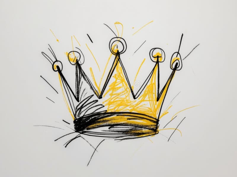 Single Line Black and Yellow Crayon Doodle of Kids Crown Stock Photo ...
