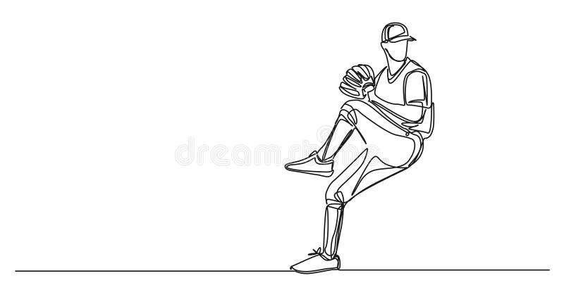 Single Line Drawing of Baseball Pitcher Stock Vector - Illustration of ...