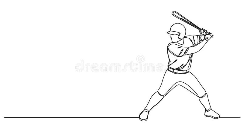 Single Line Drawing of Baseball Player Swinging Bat Stock Vector ...