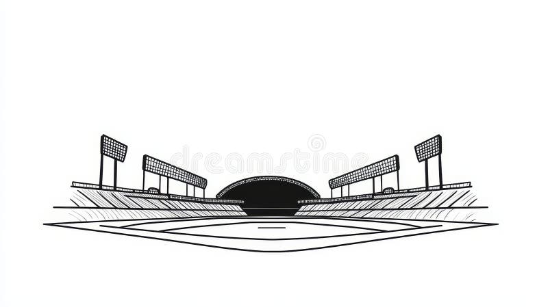 Single Line Drawing of a Baseball Stadium with Lights a Simple yet ...