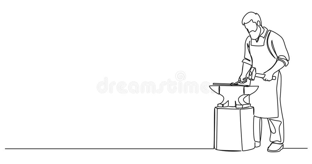 Single Line Drawing of Blacksmith with Hammer at Anvil Stock ...