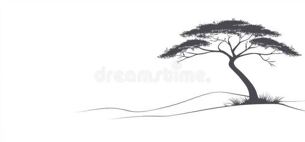 A Single Line Drawing of a Broadleaf Tree, Isolated on a White ...