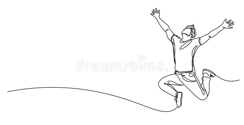 Single Line Drawing of Cheerful Man Jumping Stock Illustration ...