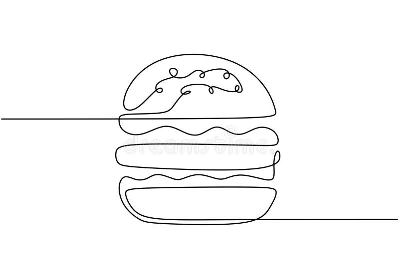 Single Line Drawing of Cheeseburger. Fast Food Hamburger for Cafe Menu ...
