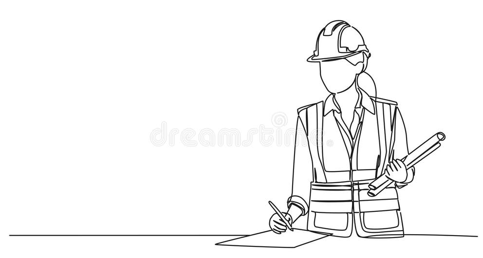 Single Line Drawing of Civil Engineer or Architect with Constructions ...
