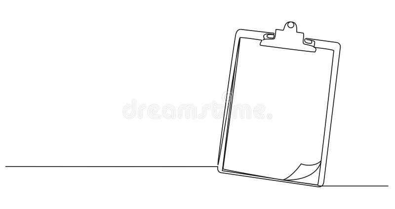 Single Line Drawing of Clipboard with Blank Sheet of Paper Stock ...