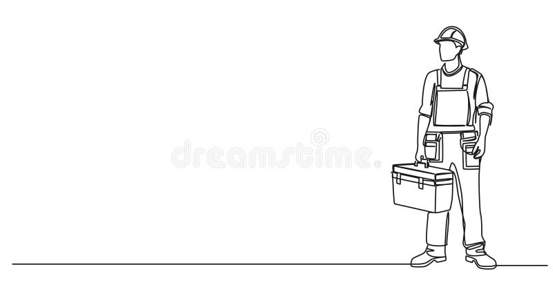 Single Line Drawing of Construction Worker Carrying Toolbox Stock ...