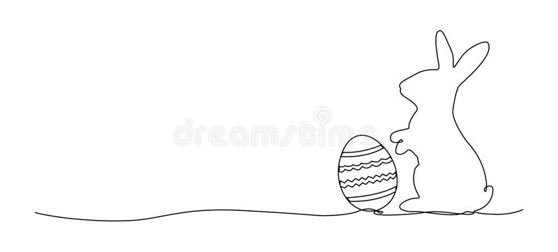 Single Line Drawing of Easter Bunny with Decorated Egg Stock Vector ...