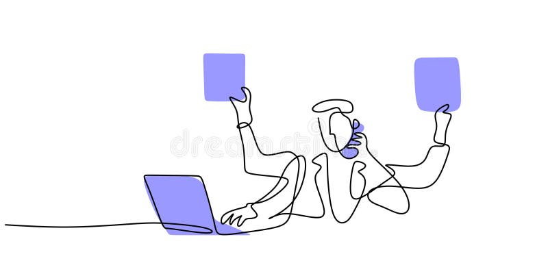 Single Line Drawing Employee Multitasking. Working Productivity ...
