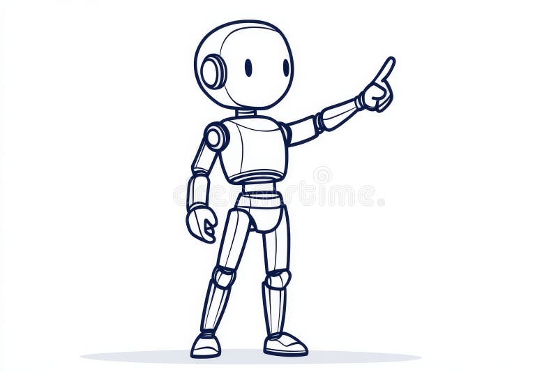 A Single Line Drawing Features a Robot Standing or Leaning with a ...