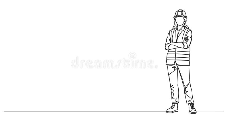 Single Line Drawing of Female Construction Worker or Civil Engineer ...