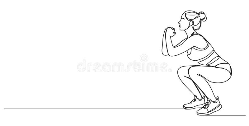 Single Line Drawing of Fit Woman Doing Squats Stock Vector ...
