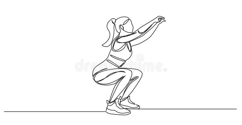 Single Line Drawing of Fit Woman Doing Squats Stock Vector ...