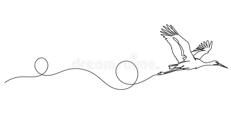 Single Line Drawing of Flying Stork Stock Vector - Illustration of ...