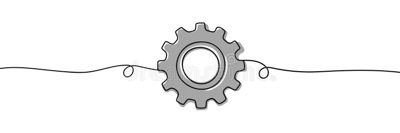 Single Line Drawing with Gear. One Continuous Line Illustration of Gear ...