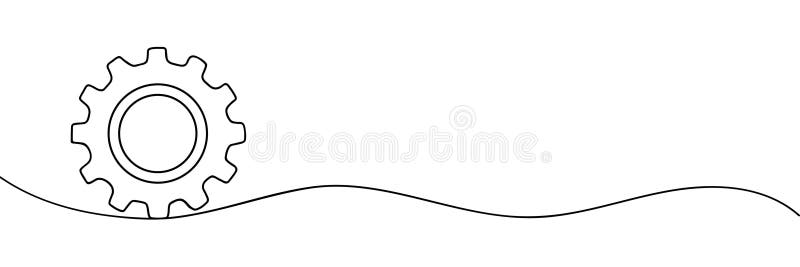 Single Line Drawing with Gear. One Continuous Line Illustration of Gear ...