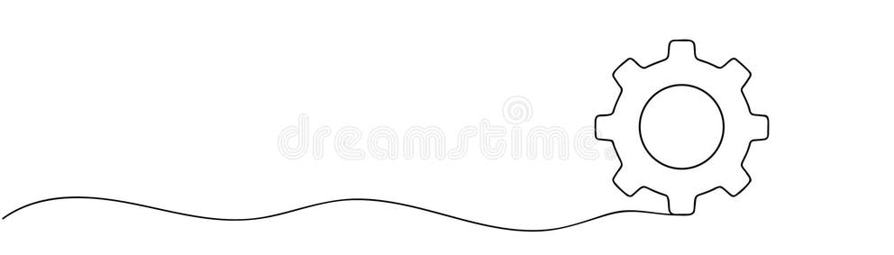 Single Line Drawing with Gear. One Continuous Line Illustration of Gear ...