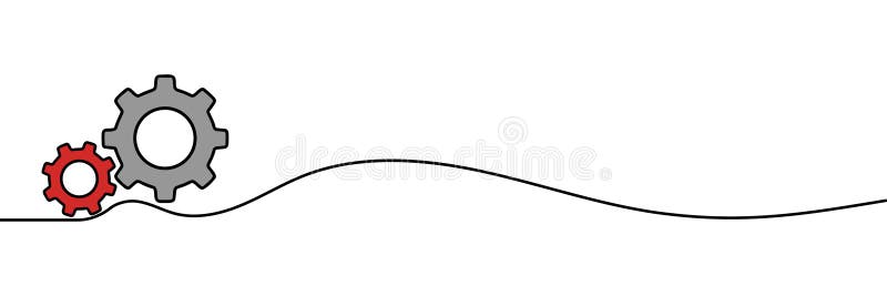 Single Line Drawing with Gear. One Continuous Line Illustration of Gear ...