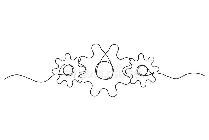 Single Line Drawing with Gear. One Continuous Line of Gear Wheel ...