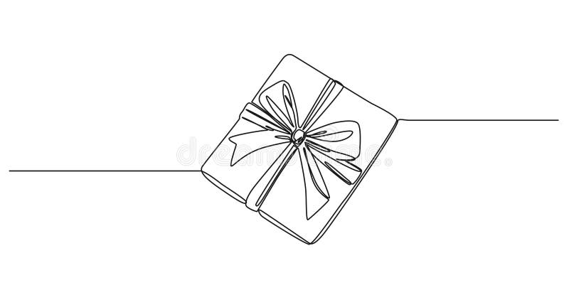 Single Line Drawing of Gift Box, Top Down View Stock Vector ...