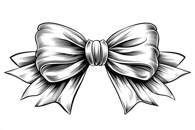 A Single Line Drawing of a Gift Ribbon Bow in Black, Executed in a ...