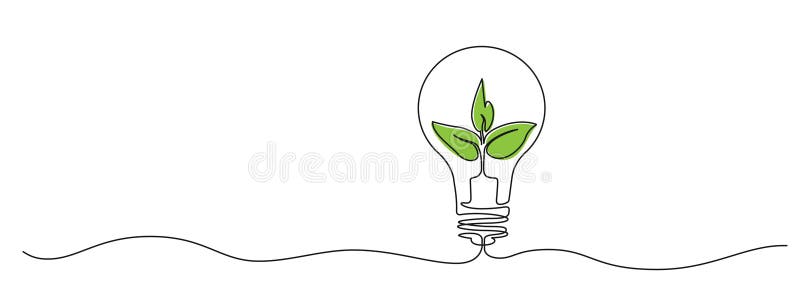 Single Line Drawing of Green Plant in Light Bulb, Green Energy Concept ...
